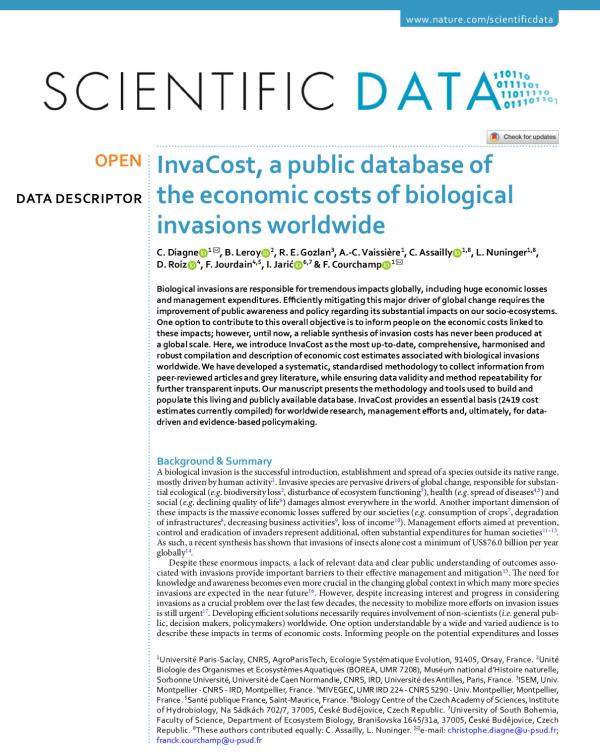 InvaCost, a Public Database of the Economic Costs of Biological Invasions Worldwide